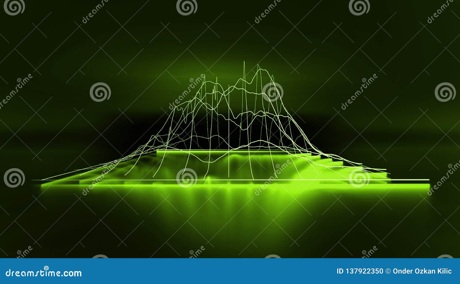 3D Green Modern Lined Chart Graph Business on Dark Background. Stock ...