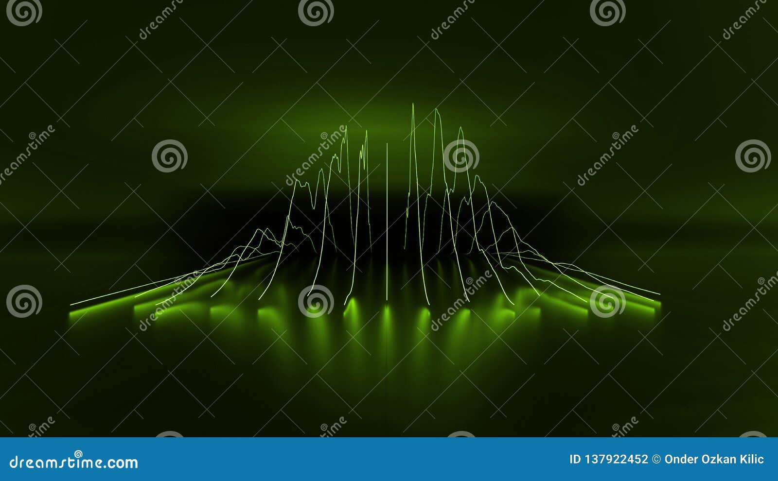 3D Green Modern Lined Chart Graph Business on Dark Background. Stock ...