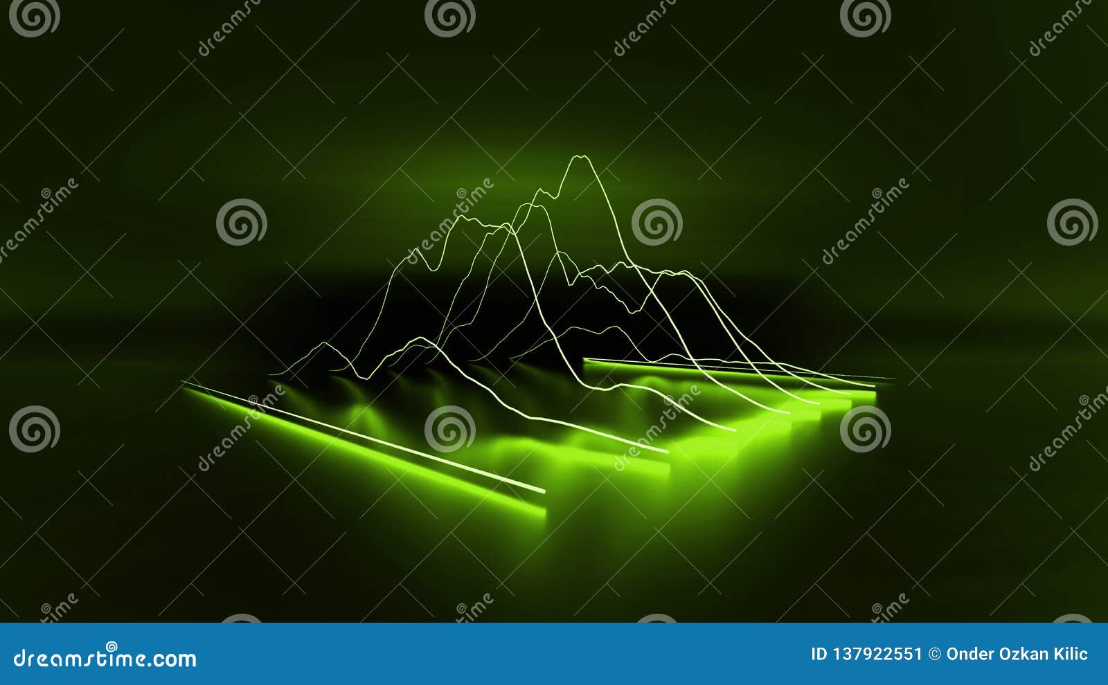 3D Green Modern Lined Chart Graph Business on Dark Background. Stock ...