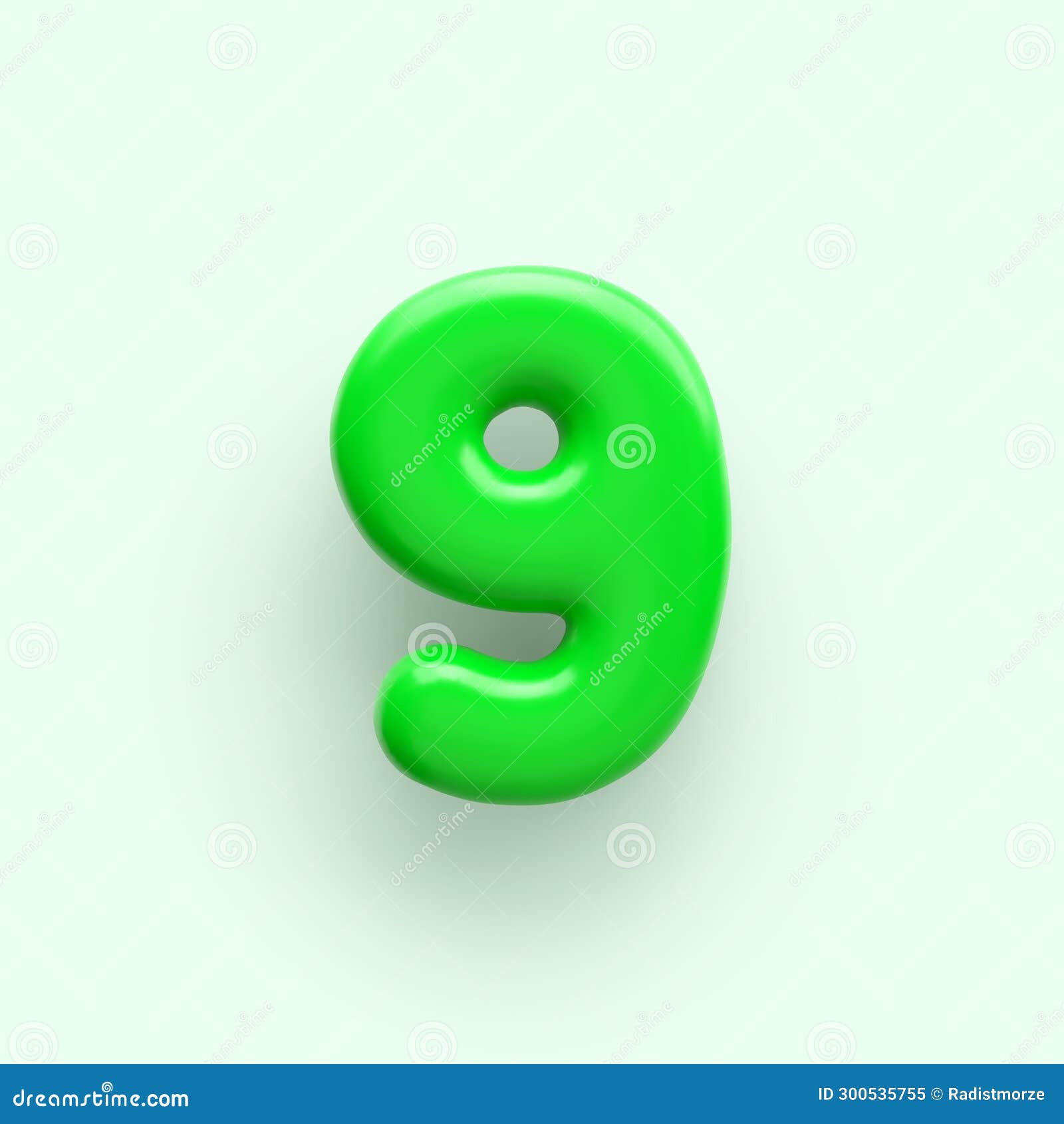 3D Green Number 9 with a Glossy Surface on a Light Background . Stock ...