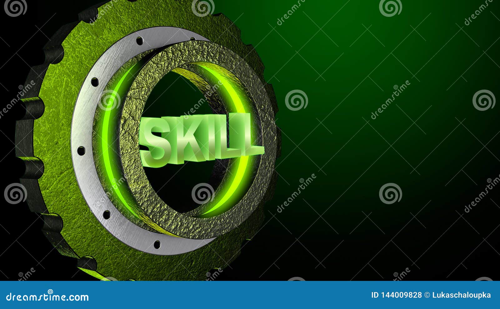 3D Green Shine Gear with Word Skill. Business Concept, Copy Space Stock ...