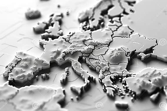 3D greyscale map of Europe stock image. Image of street - 326300027
