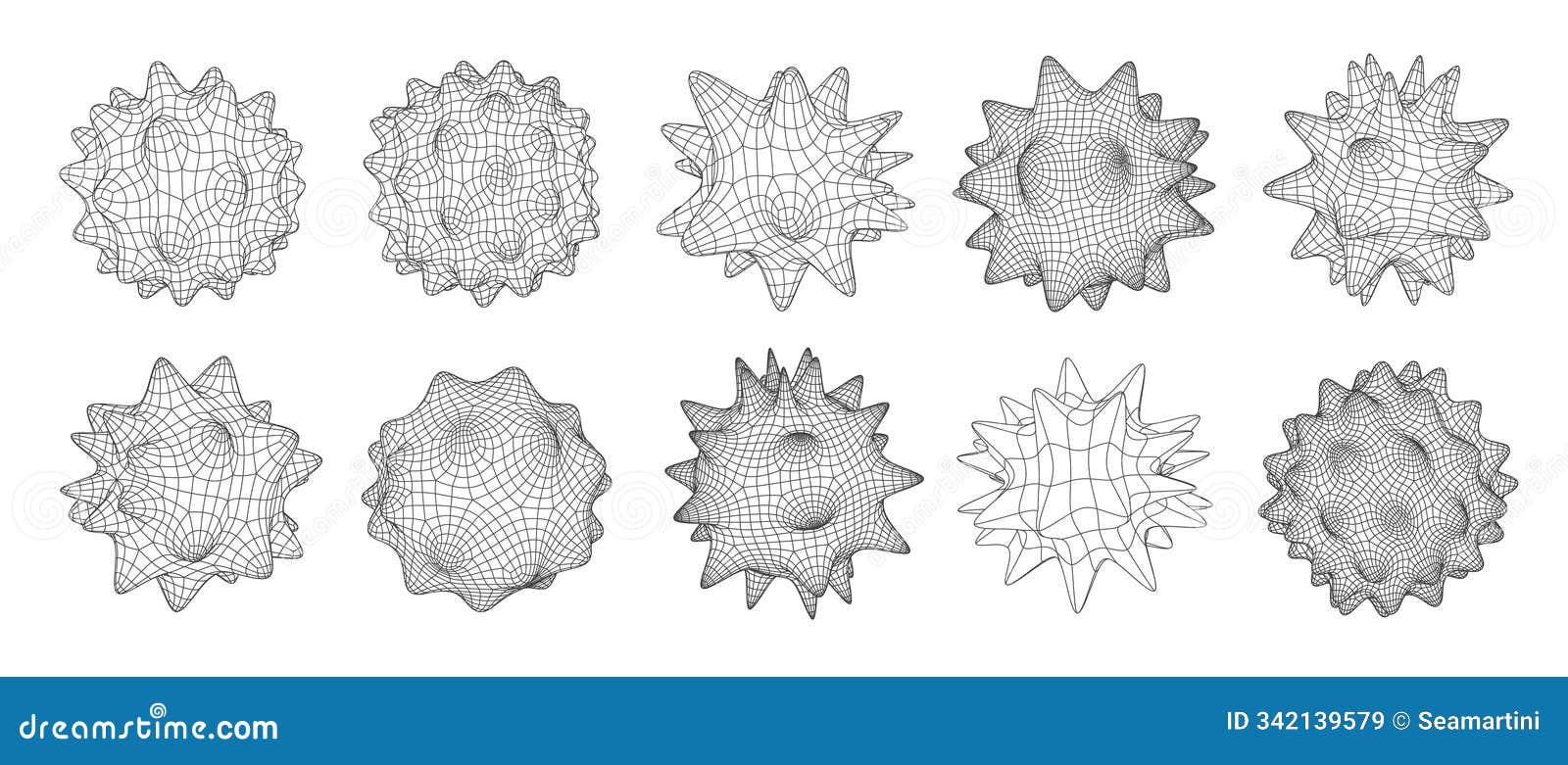 3d Grid Cell Frames, Geometric Mesh Figures Set Stock Illustration ...