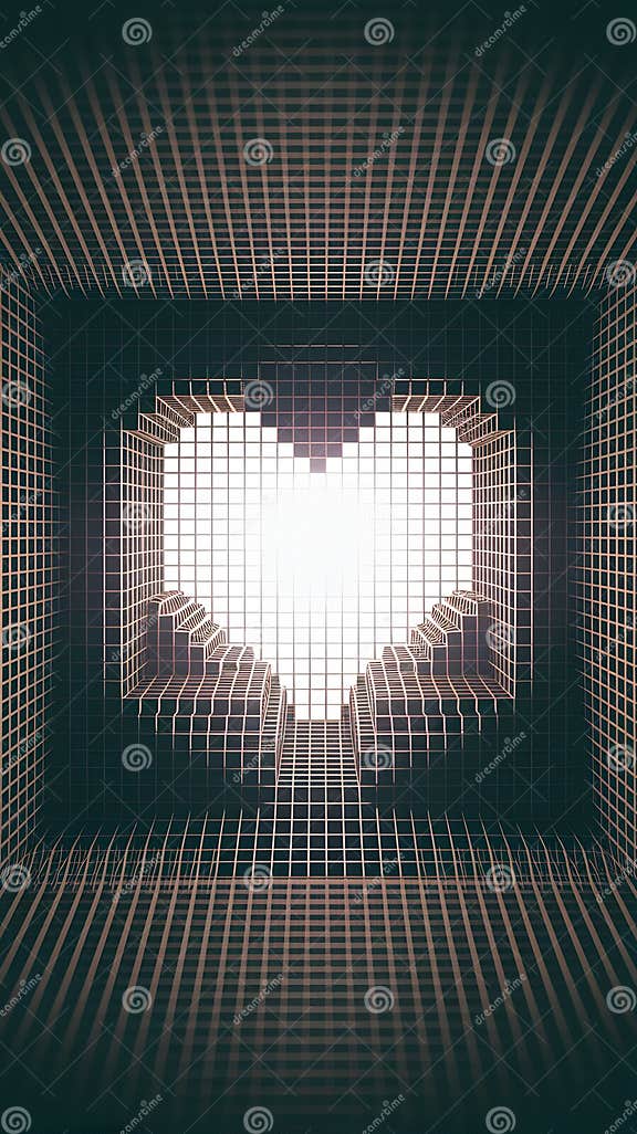 3D Grid Pattern with Heart Shaped Void, Illuminated from Behind ...