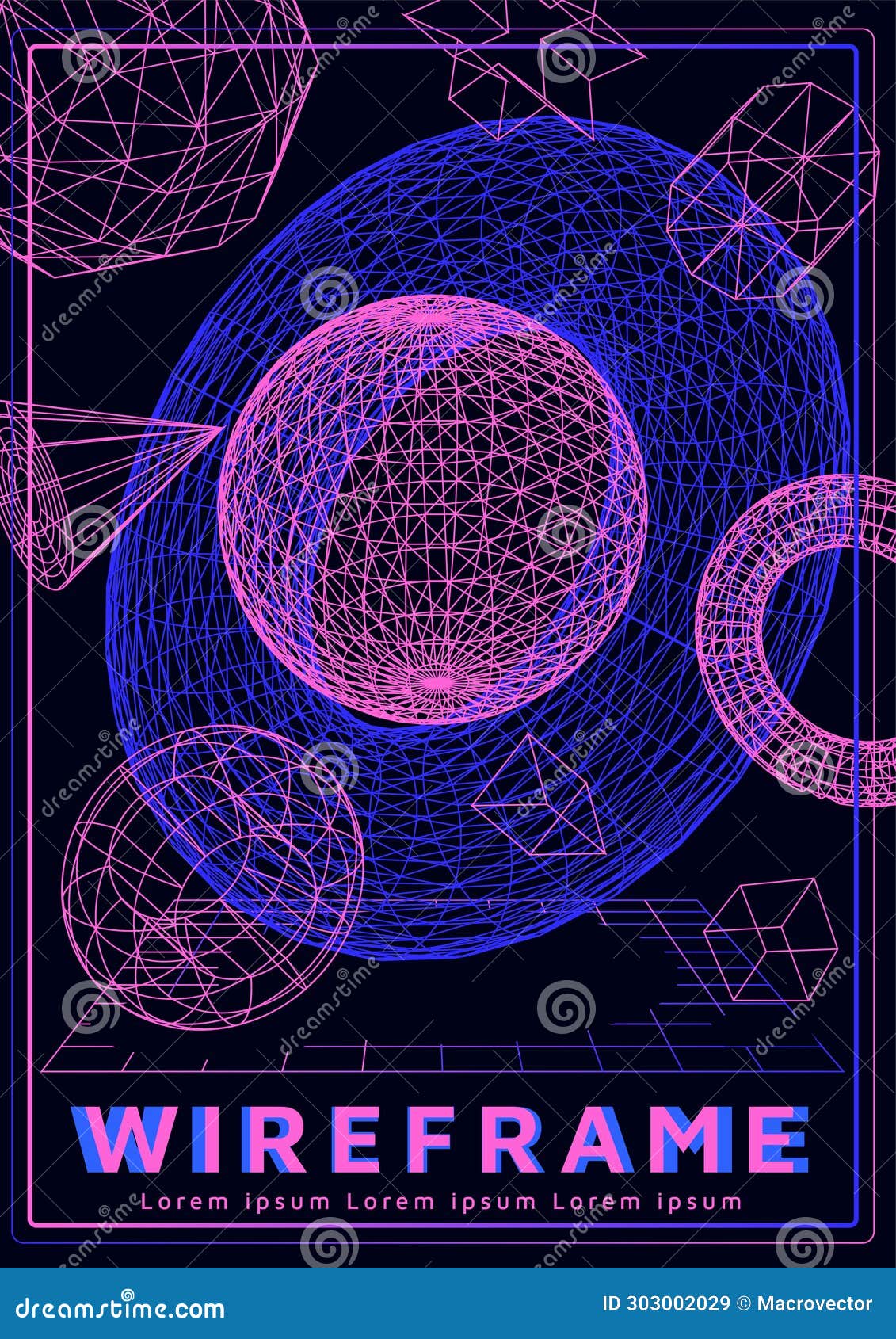 3d grid shapes composition stock illustration. Illustration of ...