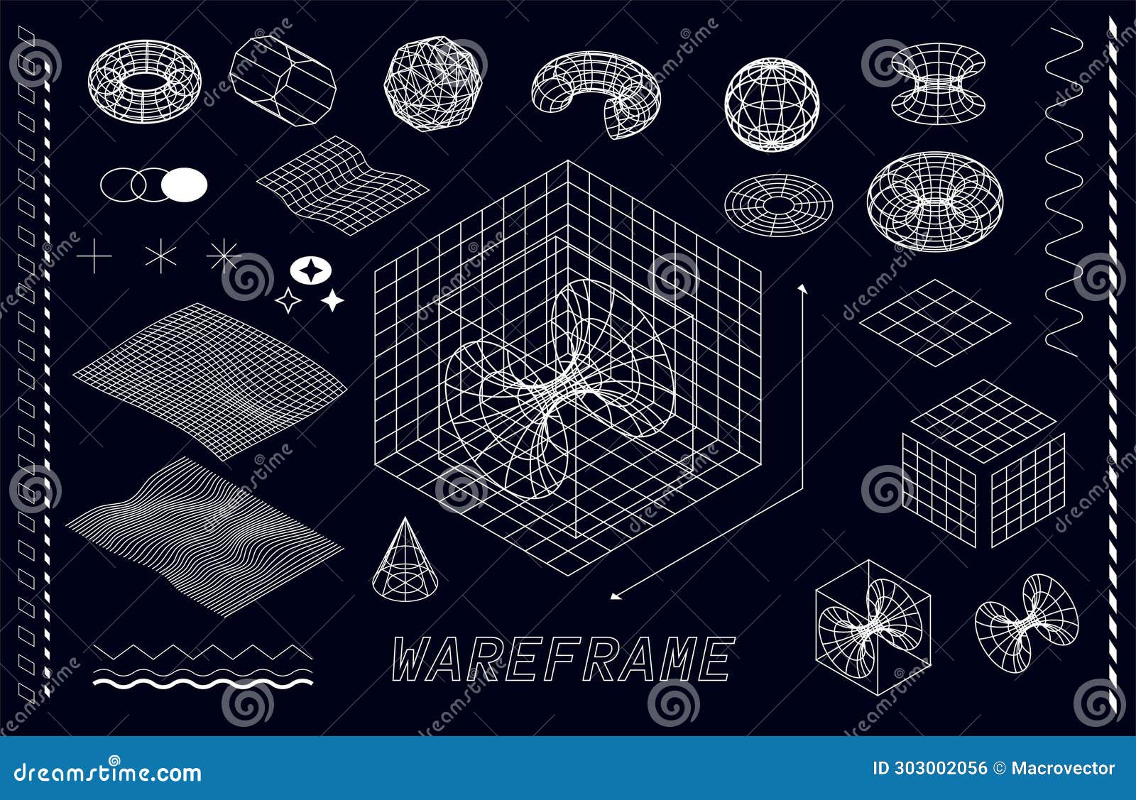 3d grid shapes set stock illustration. Illustration of design - 303002056