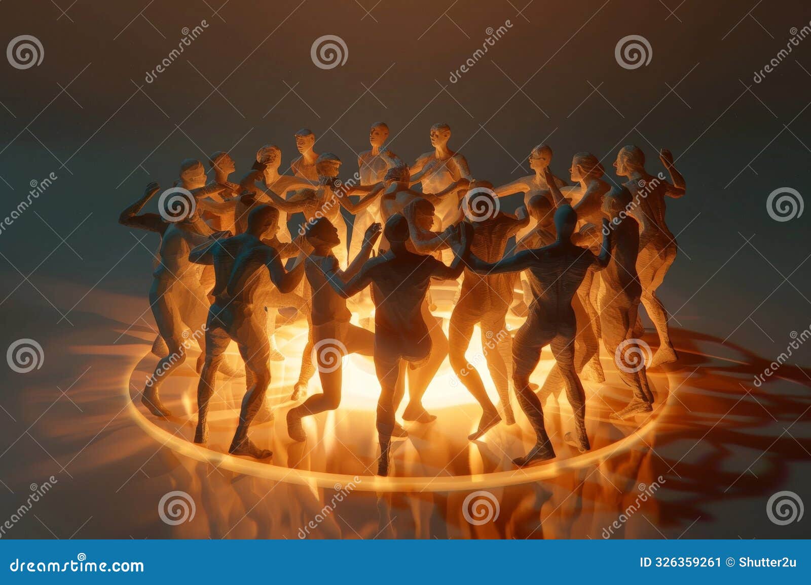A 3D Group of People Dancing in a 3D Circle Stock Illustration ...