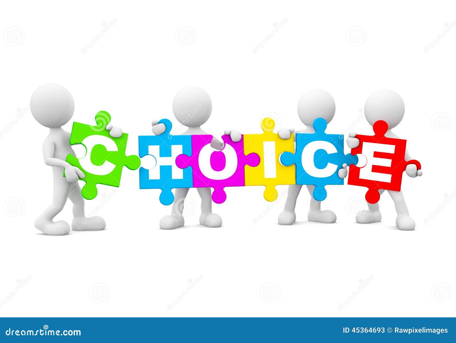3D Group Of People Holding Jigsaws Word Choice Stock Photo ...