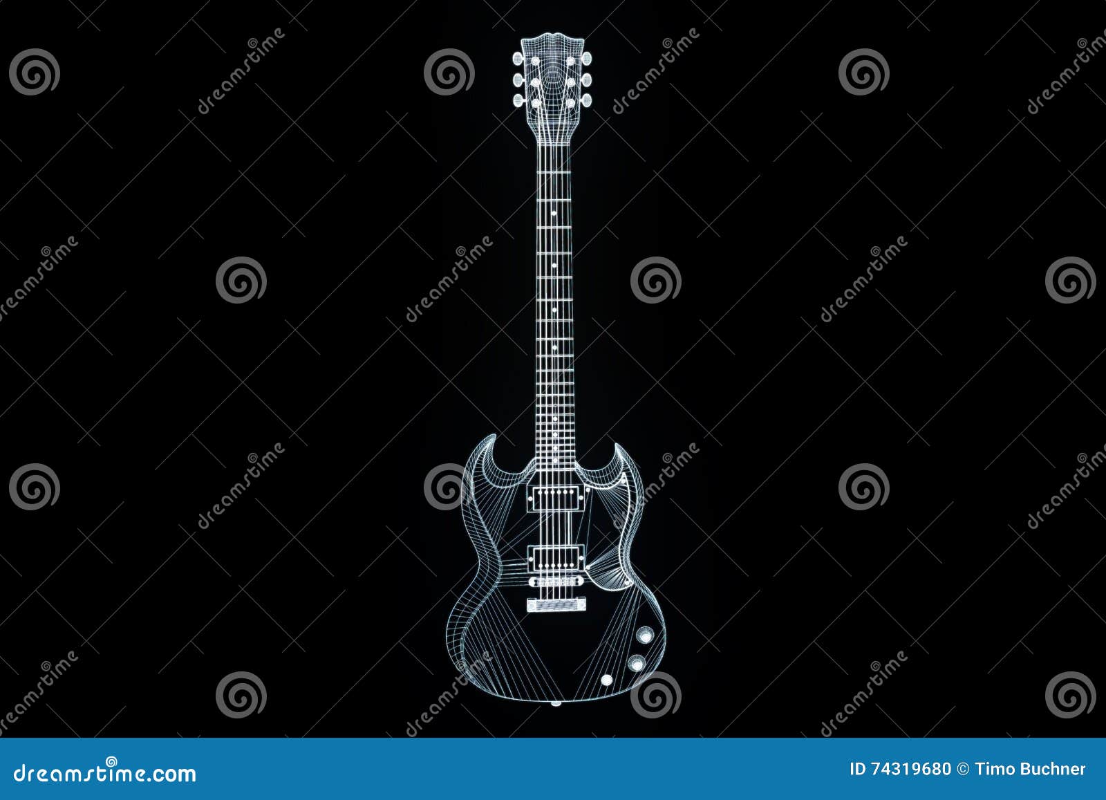 3D Guitar in Hologram Wireframe Style. Nice 3D Rendering Stock ...