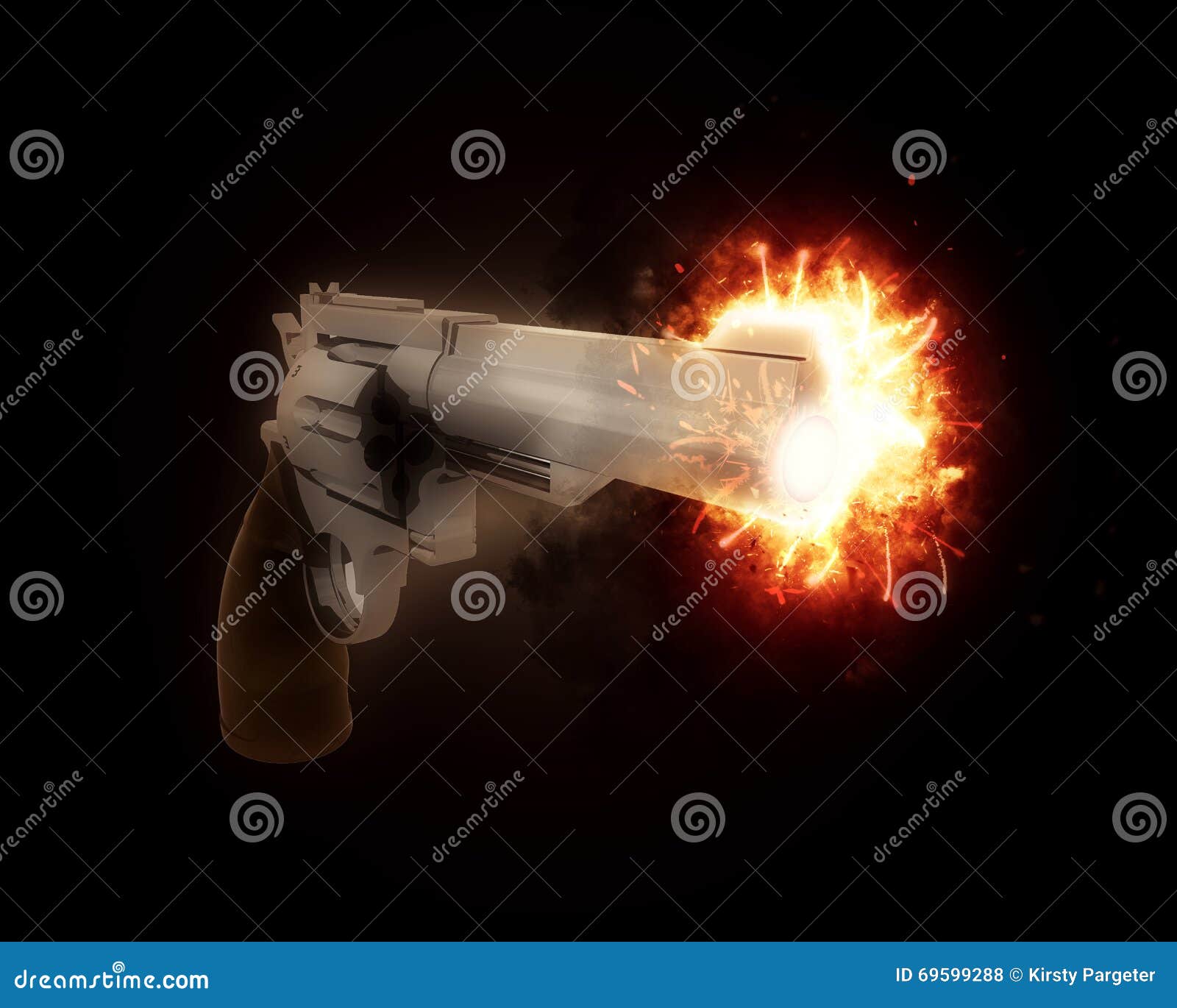 3D Gun with Exploding Barrel Stock Illustration - Illustration of ...