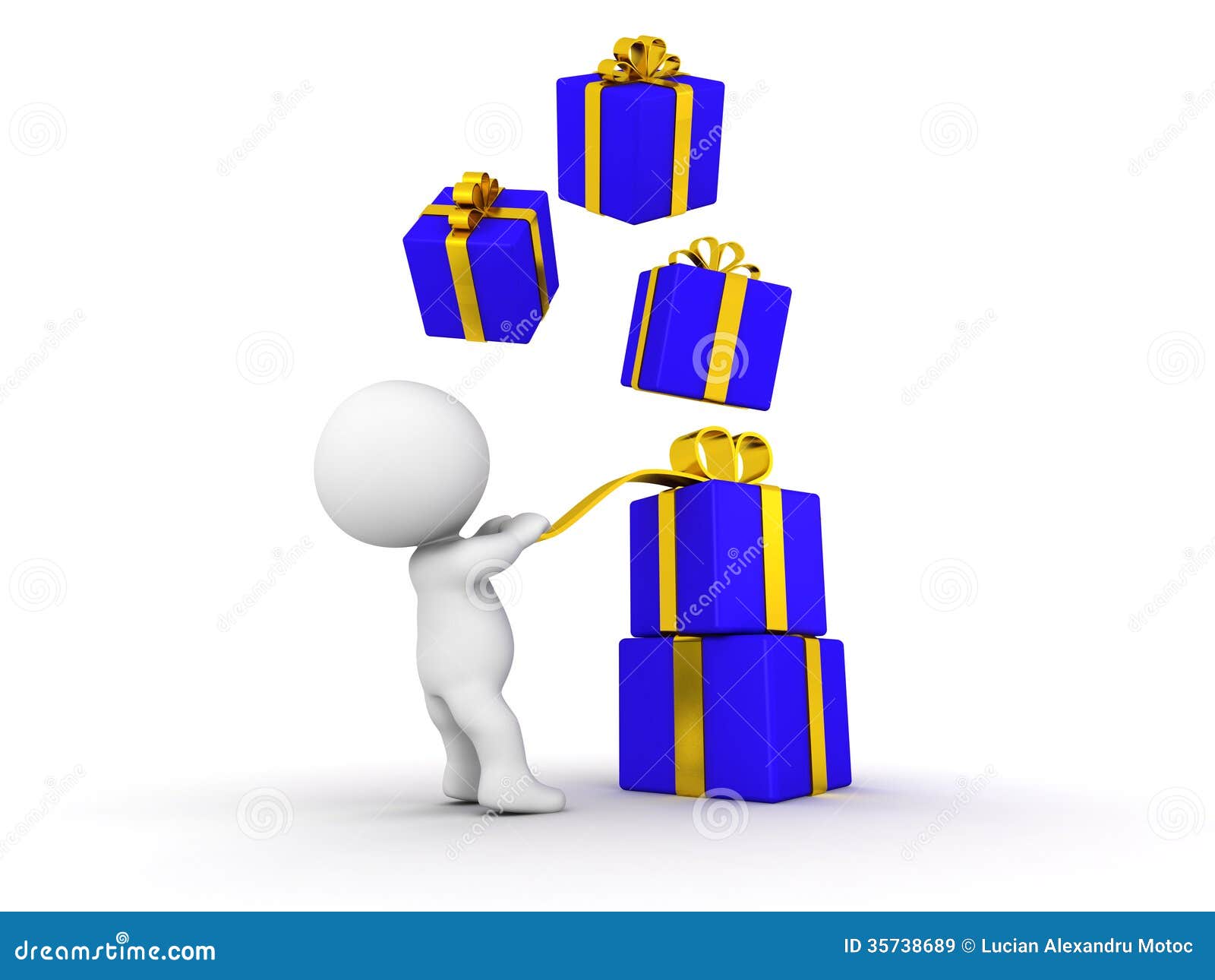 3D Guy with Gifts Falling Over Him Stock Illustration - Illustration of ...