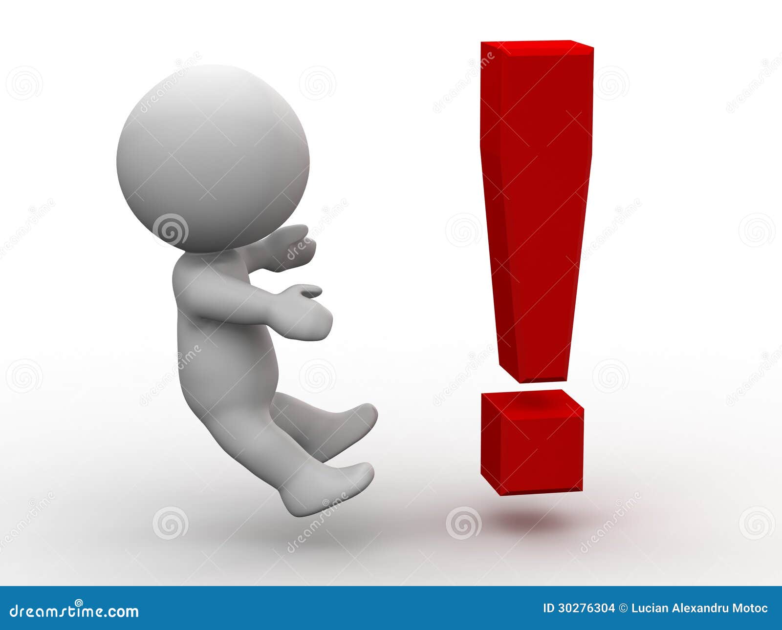 3D Man Surprised by an Exclamation Sign Stock Illustration ...