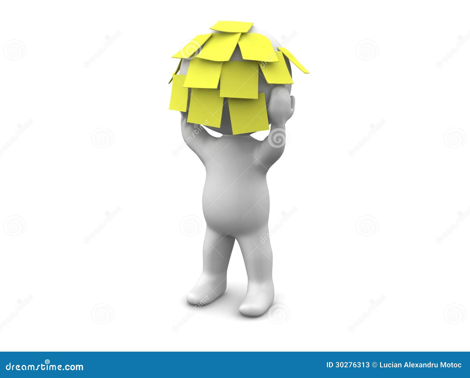 3D Man with Many Sticky Notes on His Head Stock Illustration ...