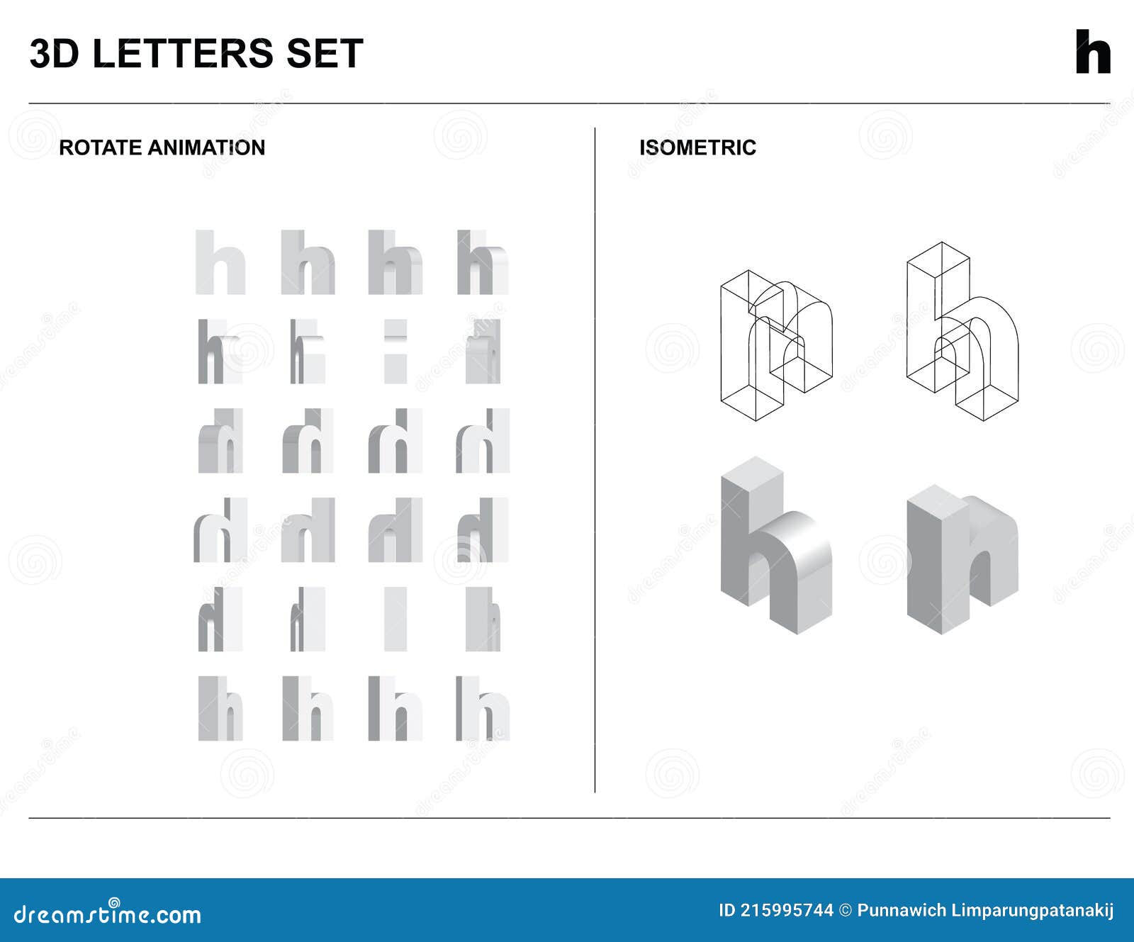 3d H Alphabet Letters Set Animate Isometric Wireframe Vector Stock ...