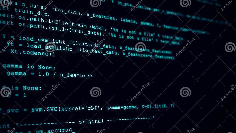 3D Hacking Code Data Flow Stream on Black. Screen with Typing Coding ...