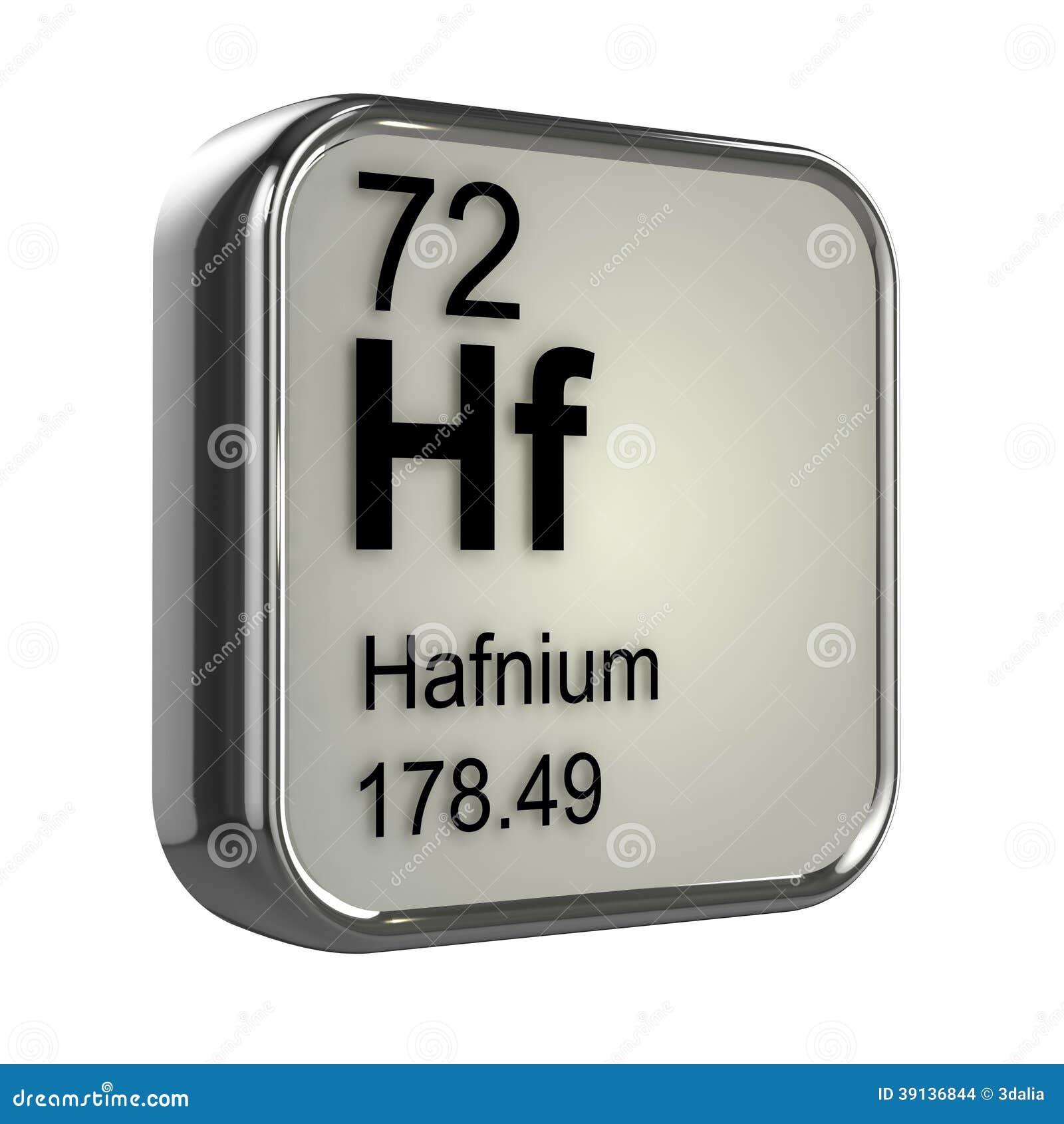 Hafnium As Element 72 Of The Periodic Table 3D Illustration On Silver ...
