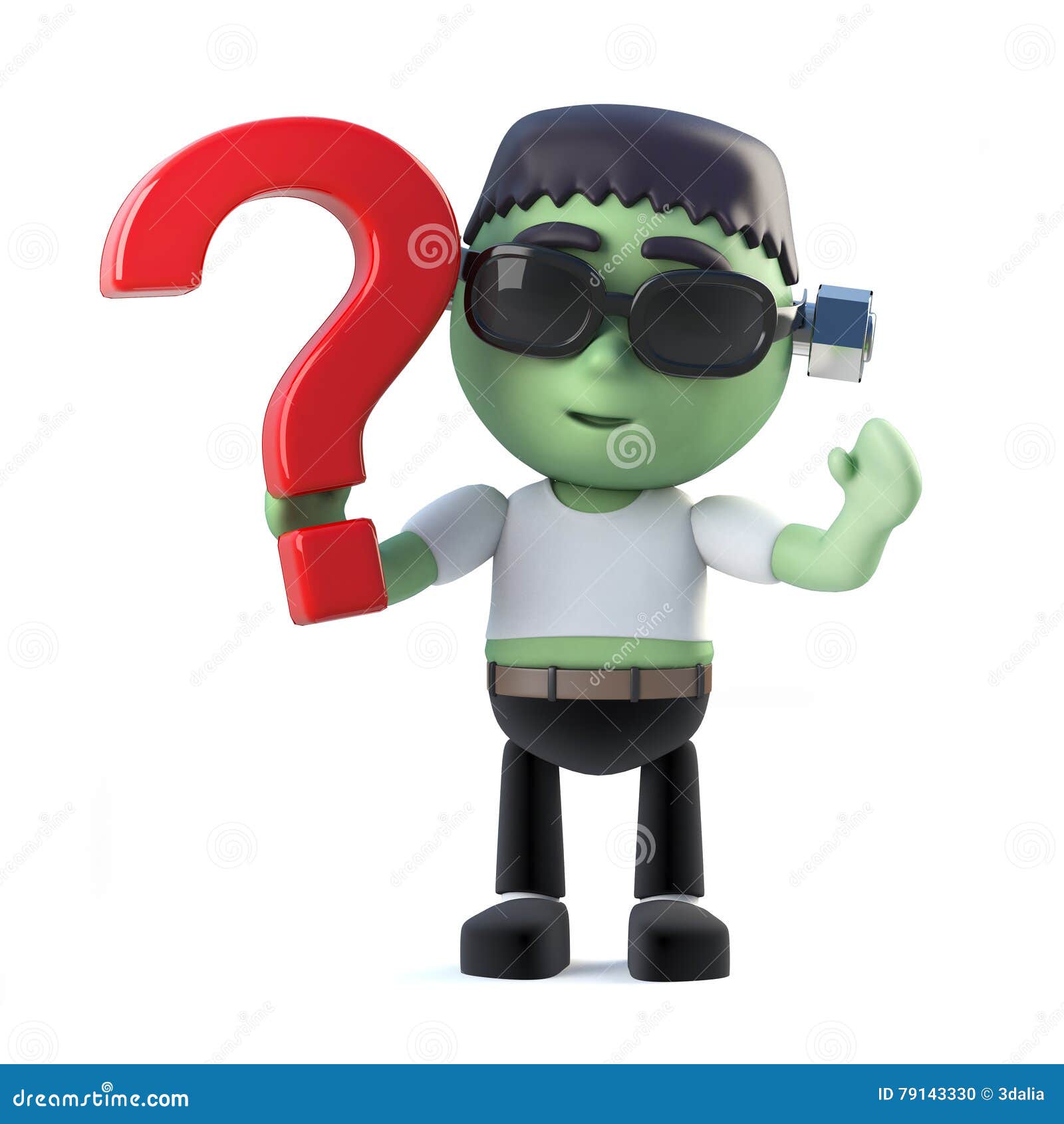 3d Halloween Frankenstein Monster Has a Question Stock Illustration ...