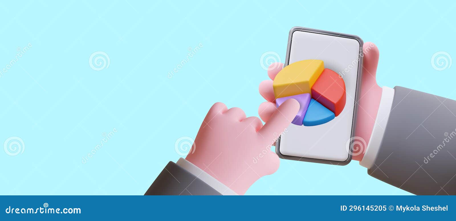 3D Hand Clicking on Pie Chart on Smartphone Screen. Advertisement of ...