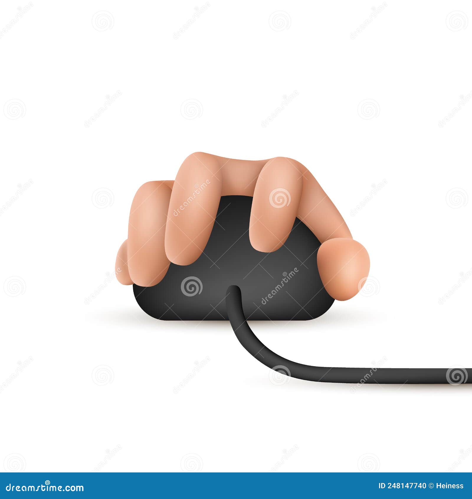 3d Hand on Computer Mouse Isolated on White Background Stock Vector ...