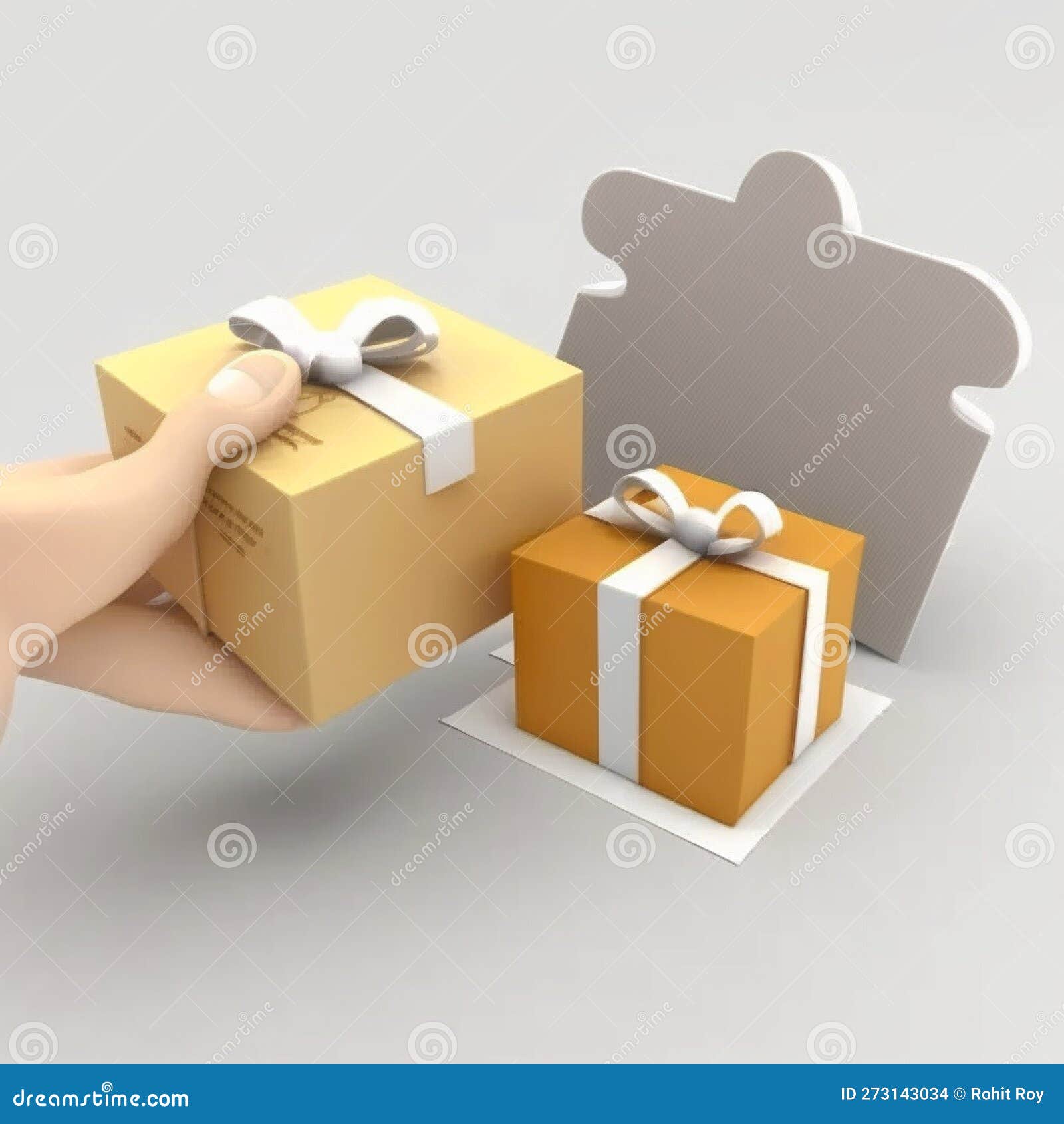 3D Hand Holding Bonus Card and Gift Boxes Stock Illustration ...