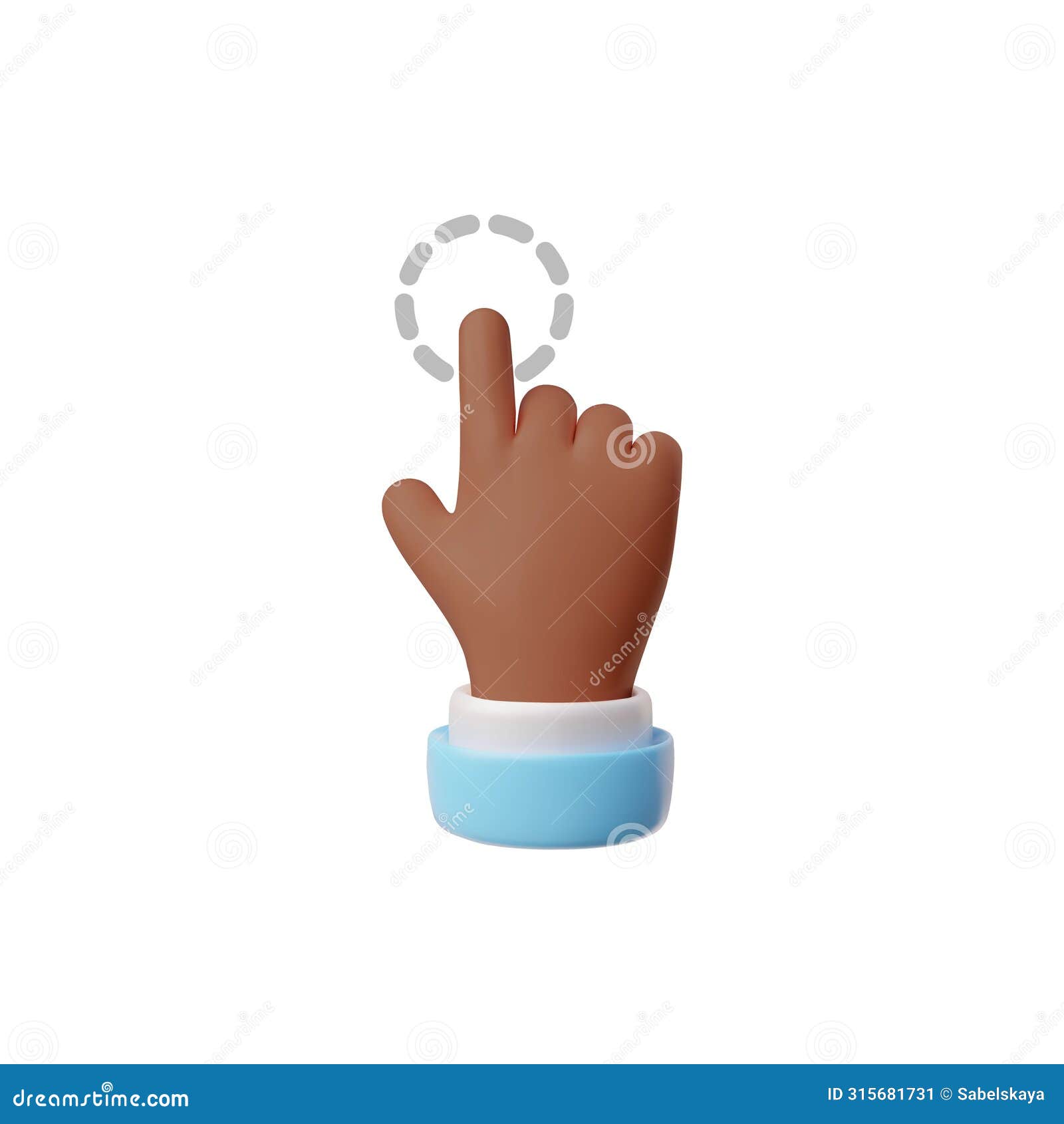 3D Hand Pointing Forefinger Gesture on Digital Dotted Circle Vector Icon, Touch or Click Cursor ...