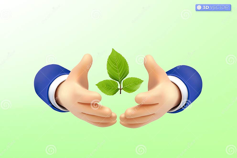 3d Hand Protect Light Bulb Transparency and Green Leaf Icon Symbol ...