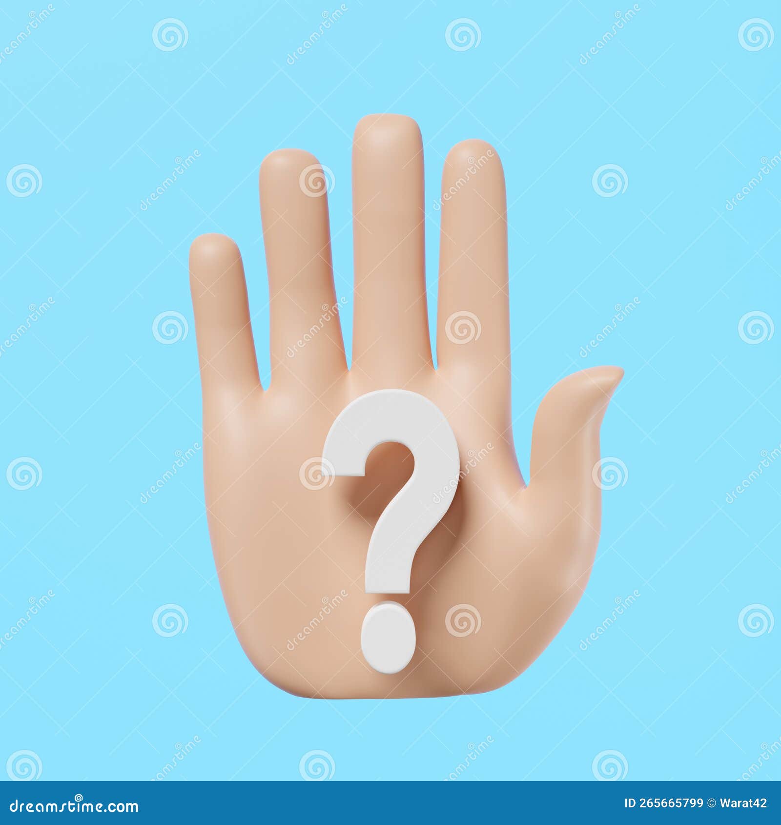 3d Hand Stop Symbol with White Question Mark Isolated on Blue ...