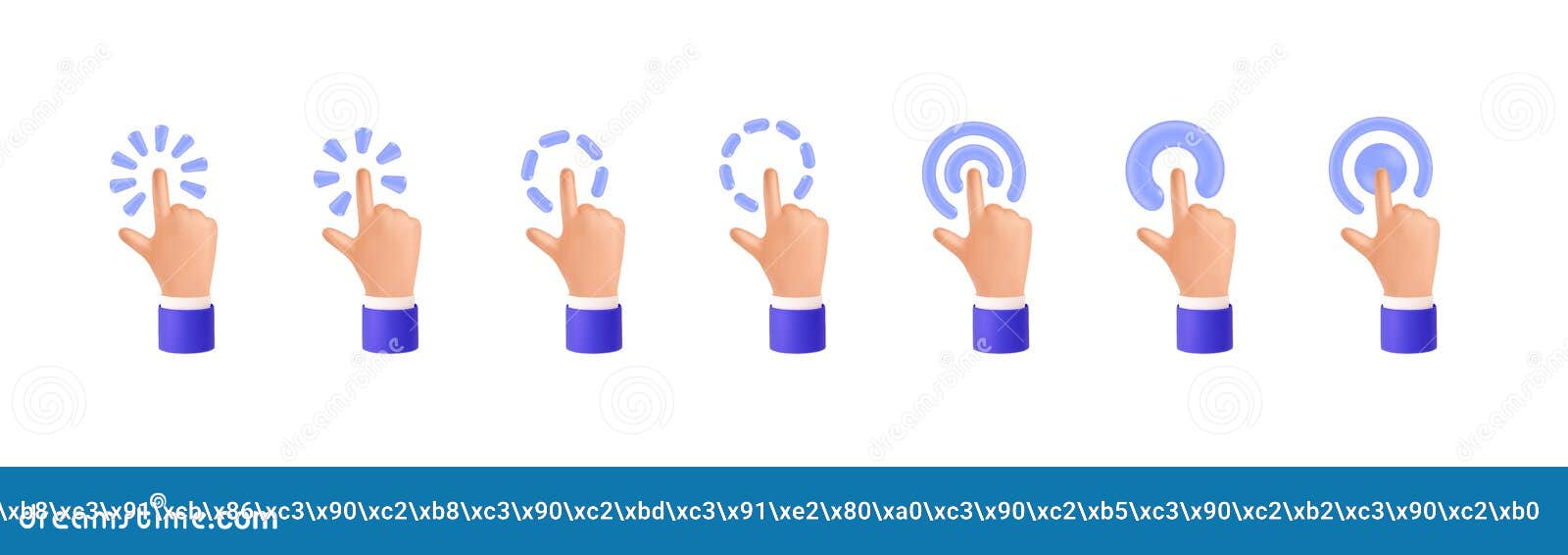 3D Hands Click Cursor. Finger Render Touch Emoji Elements. Human ...