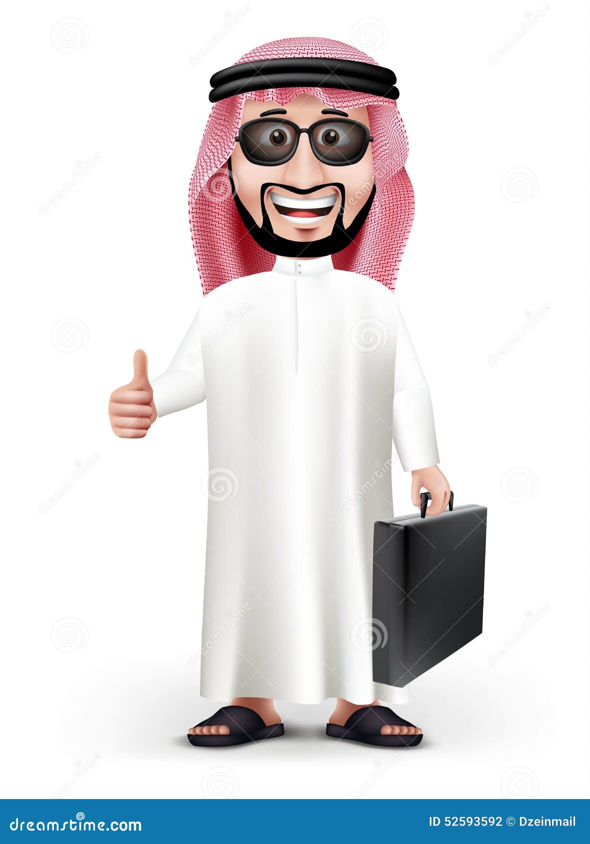3d Handsome Saudi Arab Man In Traditional Dress Stock Vector