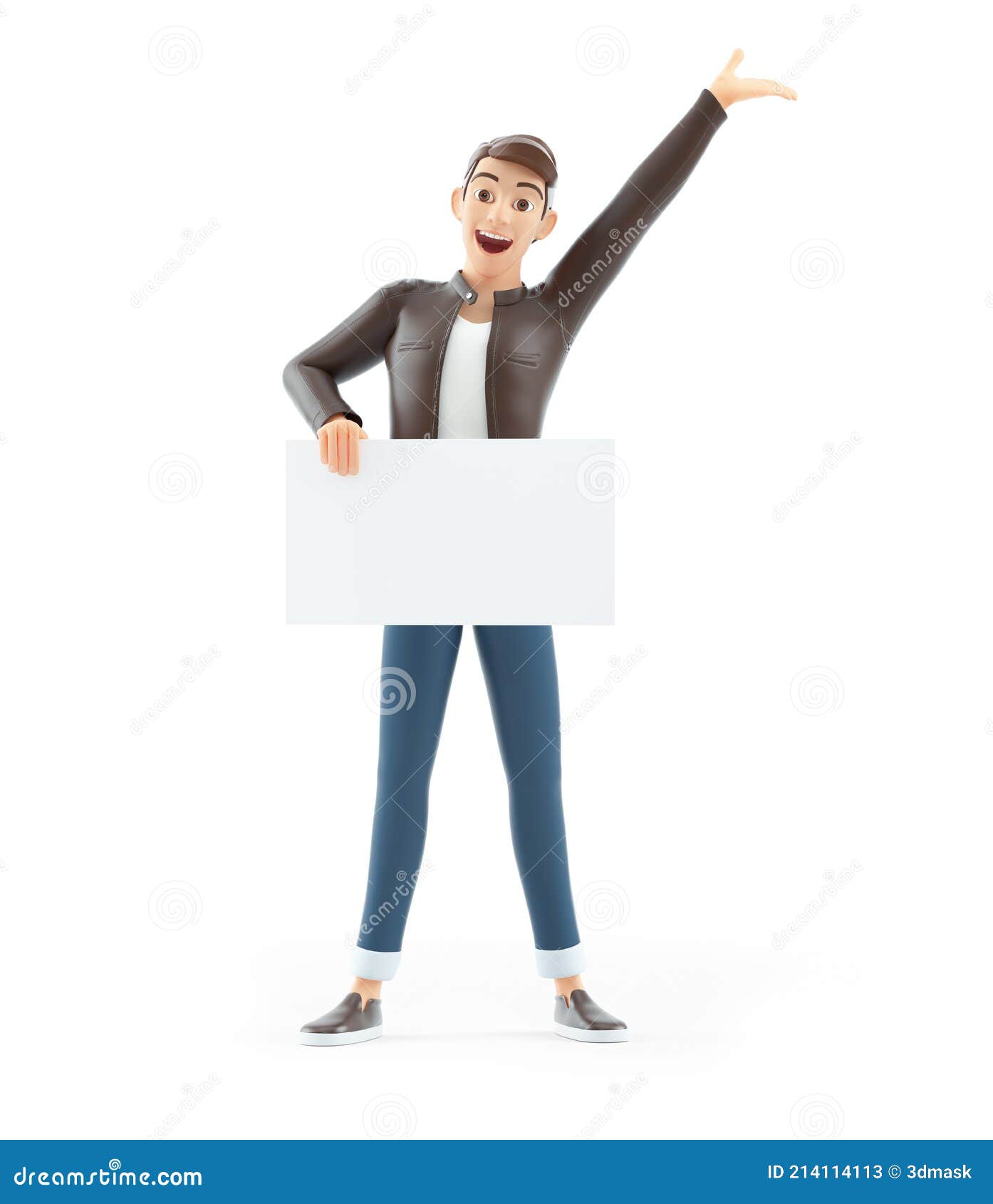 3d Happy Cartoon Man Holding Placard Stock Illustration Illustration
