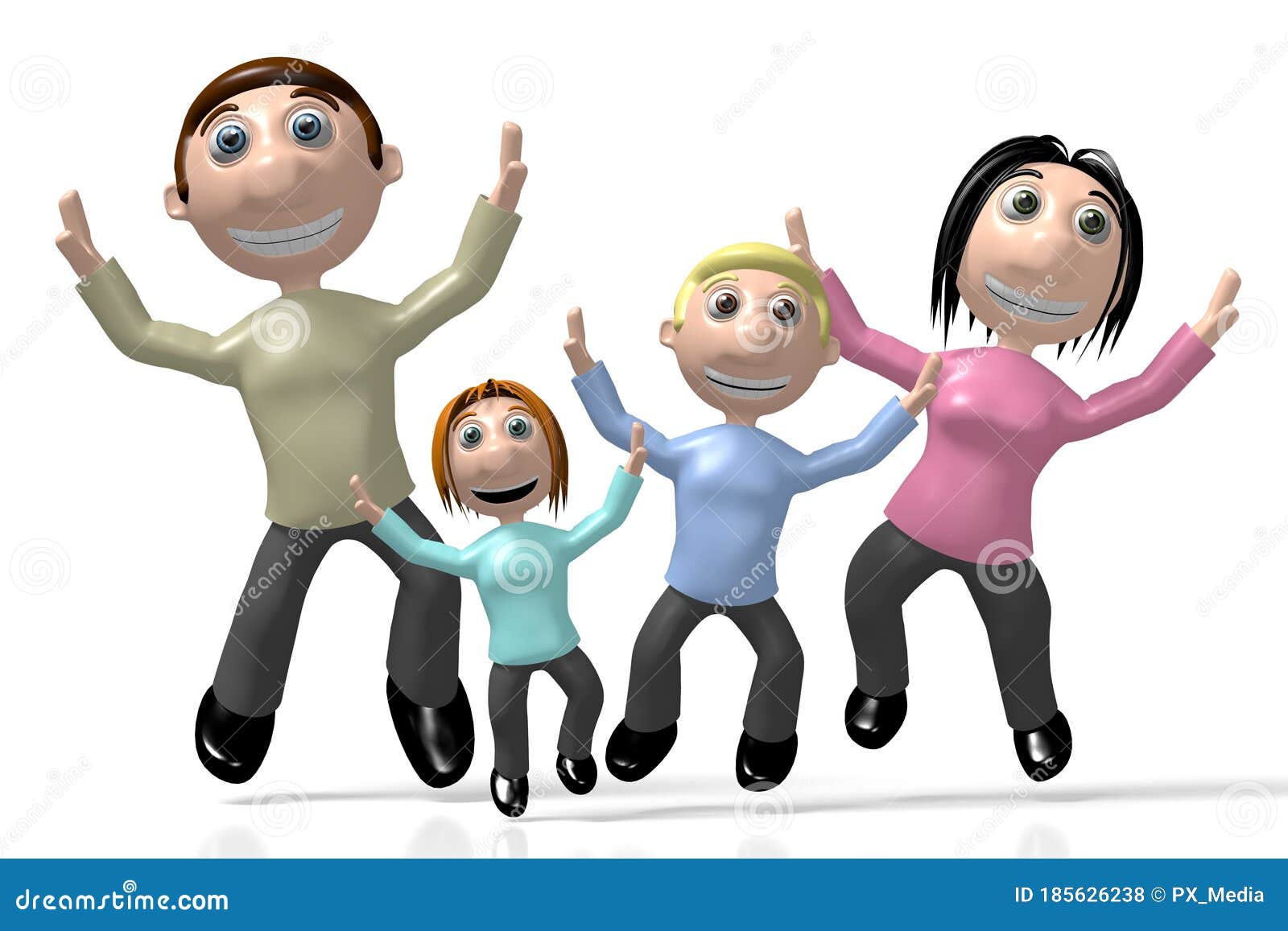 3D Happy Family Jumping - Parents and Children - Mother, Father ...