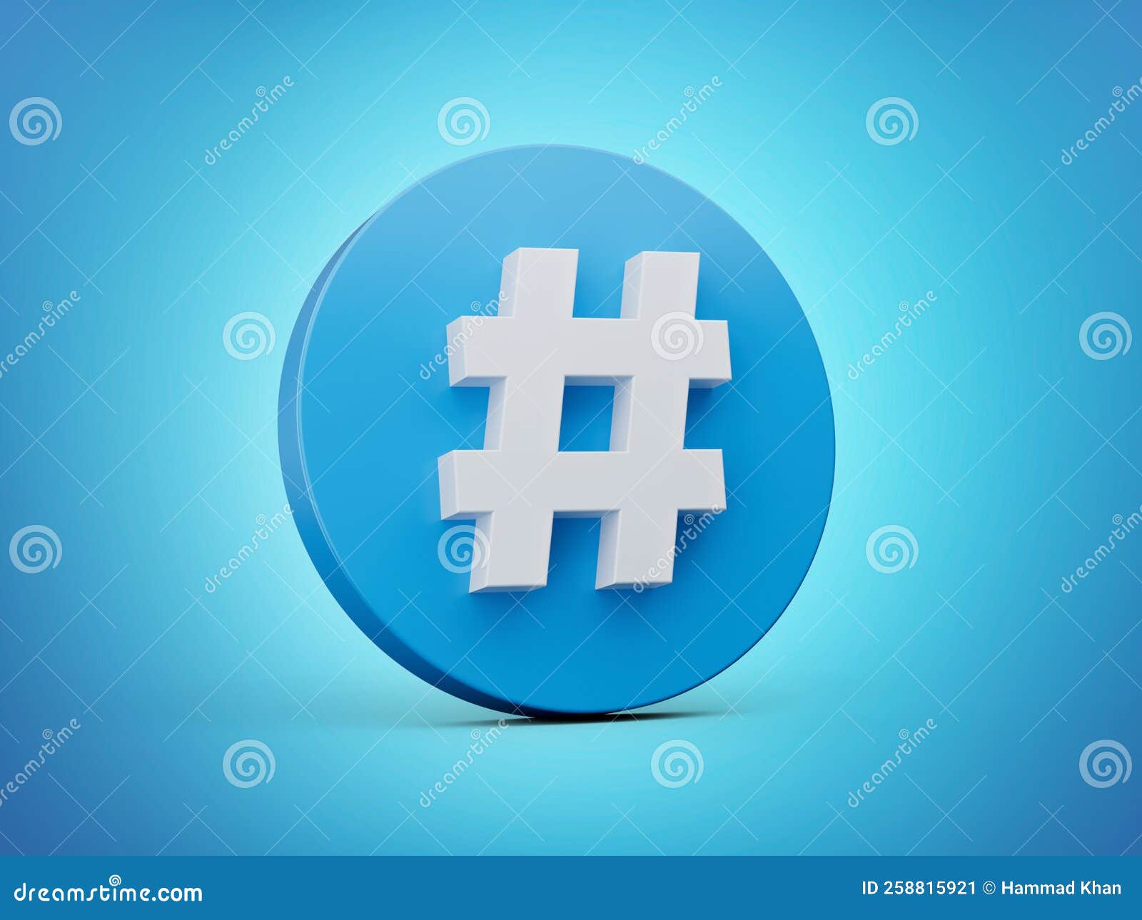 3d Hashtag Symbol Icon on Blue Circle 3d Illustration Stock ...