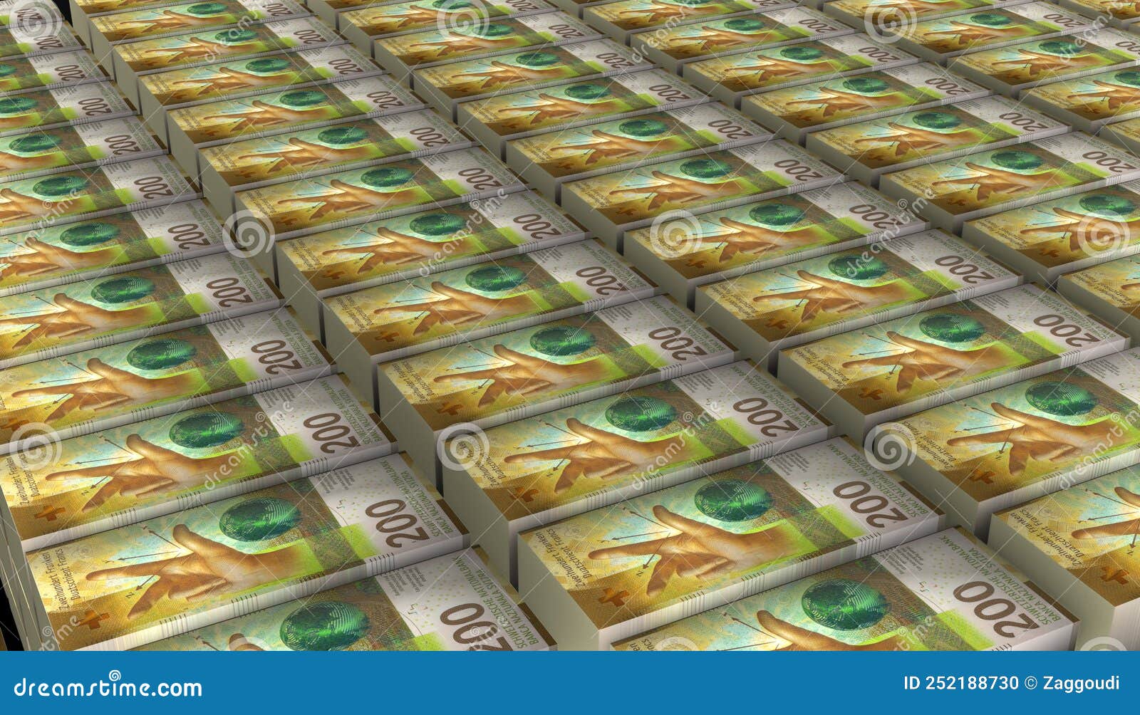 3D-Haufen Der Schweiz 200 Francs Schweizer Geldschein Stock Abbildung ...