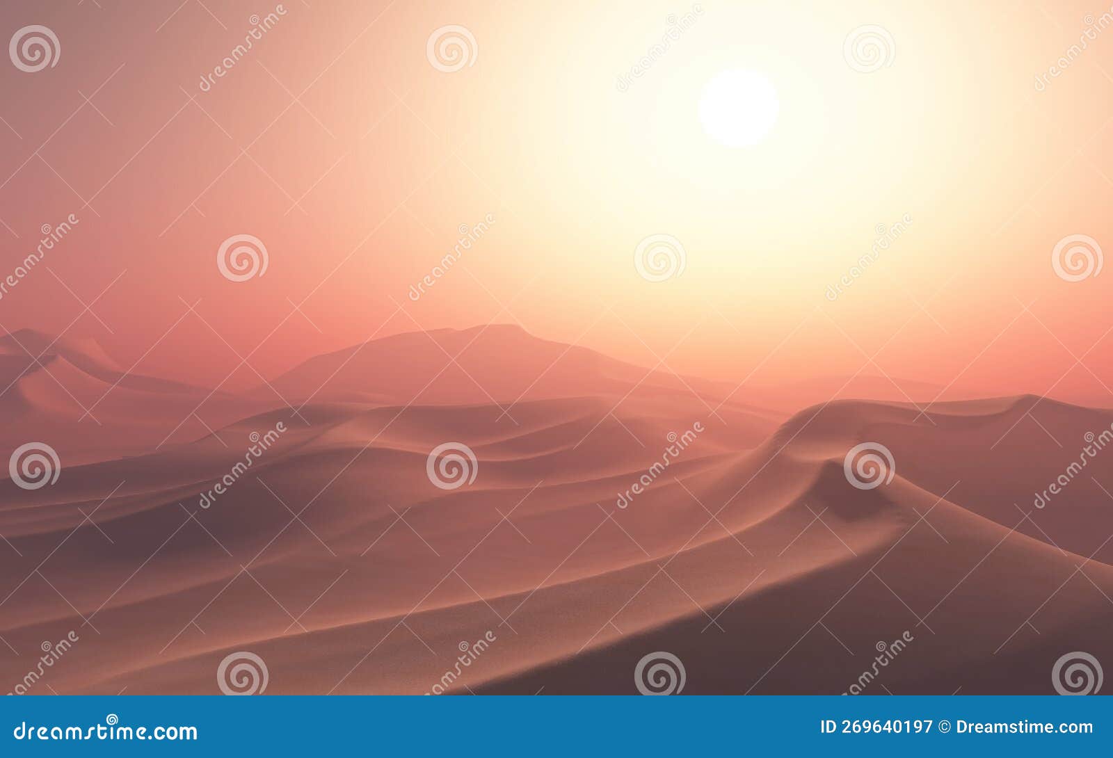 3D Hazy Desert Landscape at Sunset Stock Illustration - Illustration of ...
