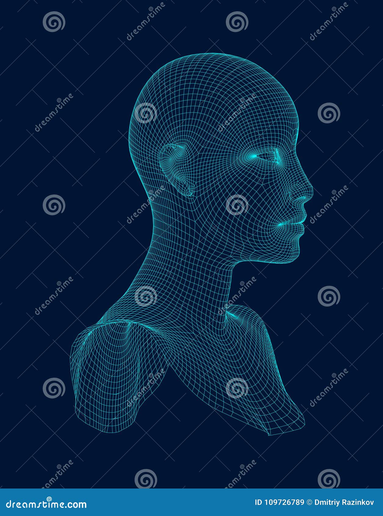 3d Head Wireframe Vector. Drawing of Wireframe Head 3d Model. Vector ...
