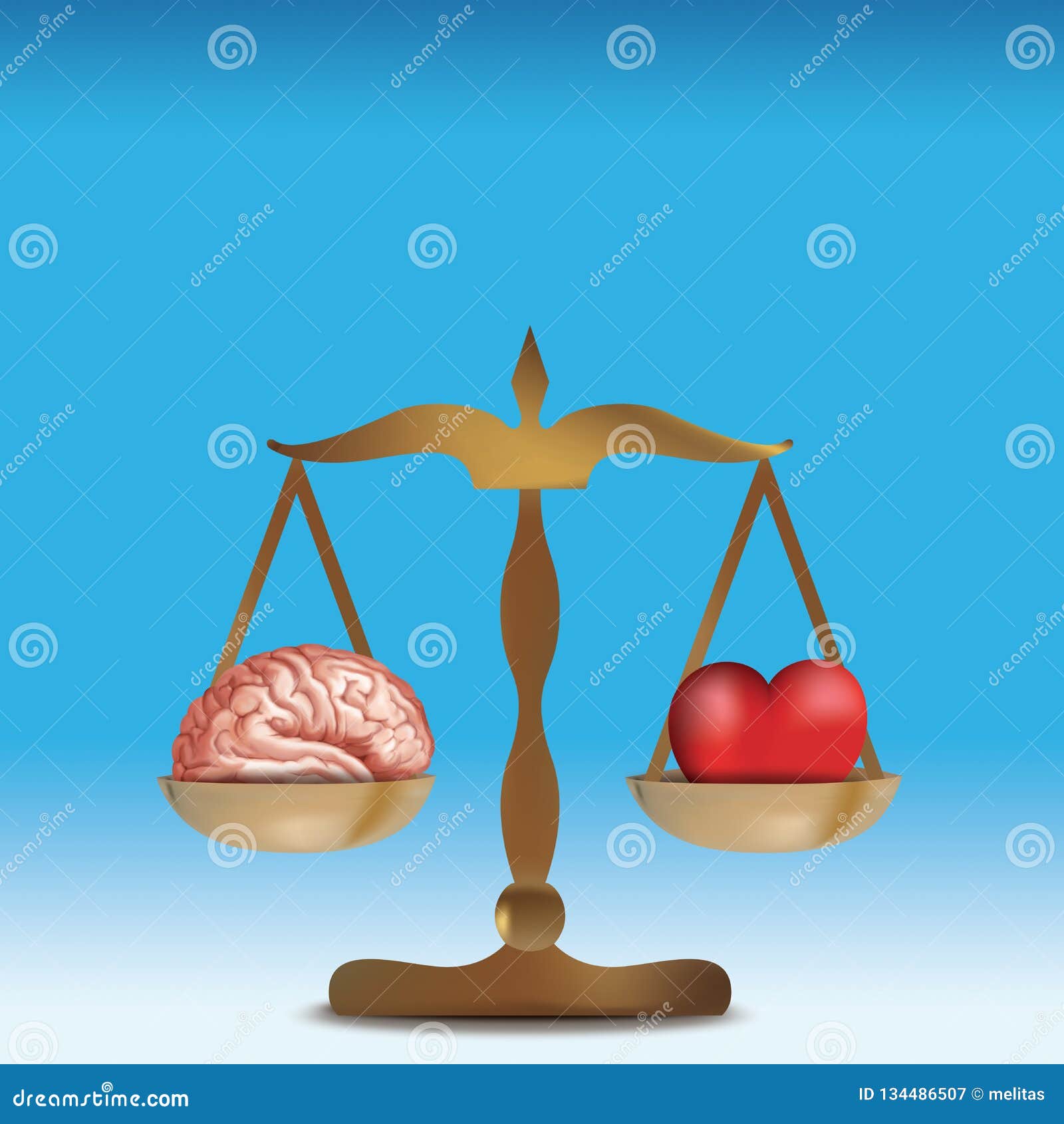 3d Heart and Brain Concept on Balance. Blue Background Stock ...