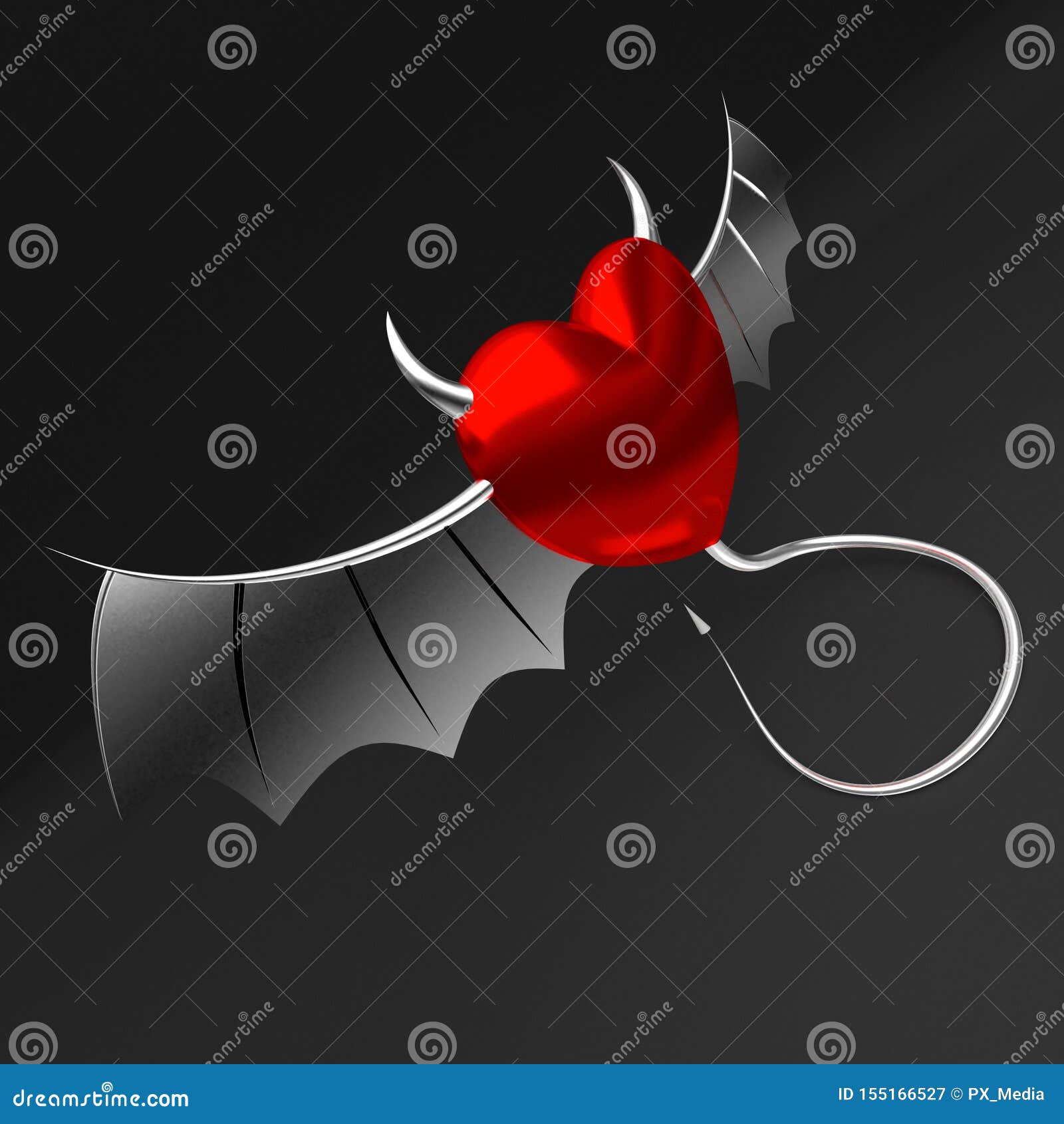 3D Heart with Devil Horns and Tail Stock Illustration - Illustration of ...