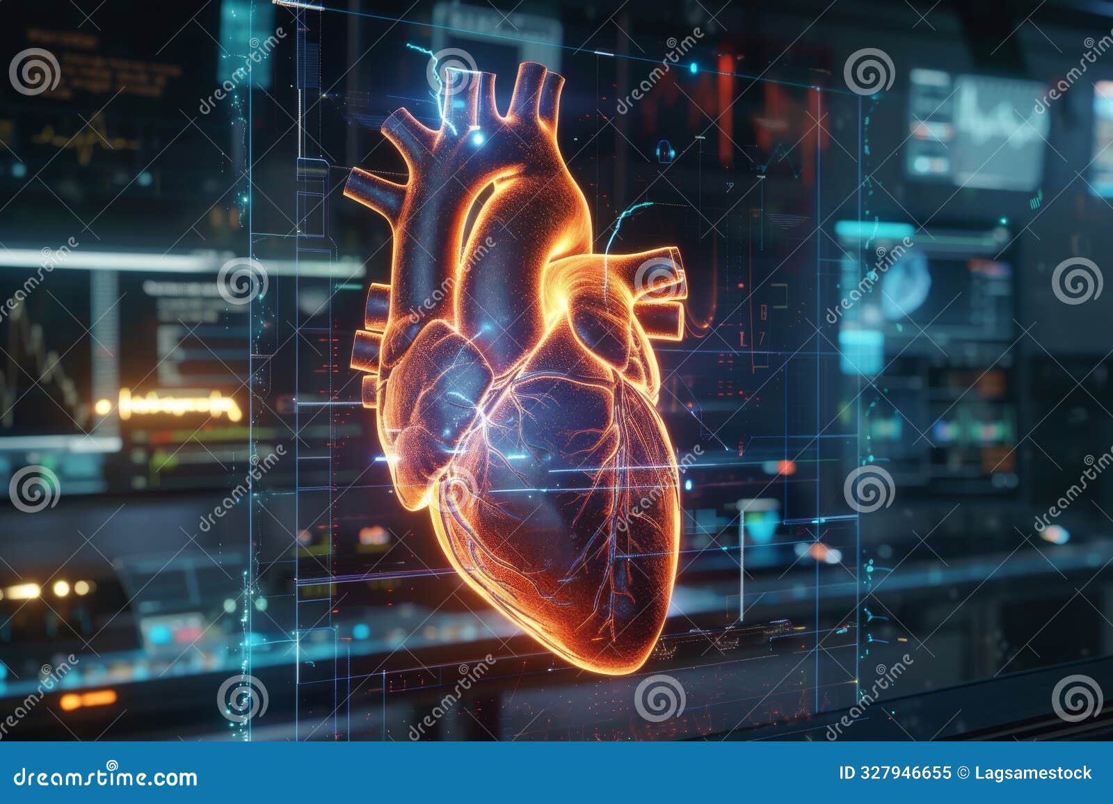 3D Heart Mapping with Futuristic Holographic Imagery Stock Illustration ...
