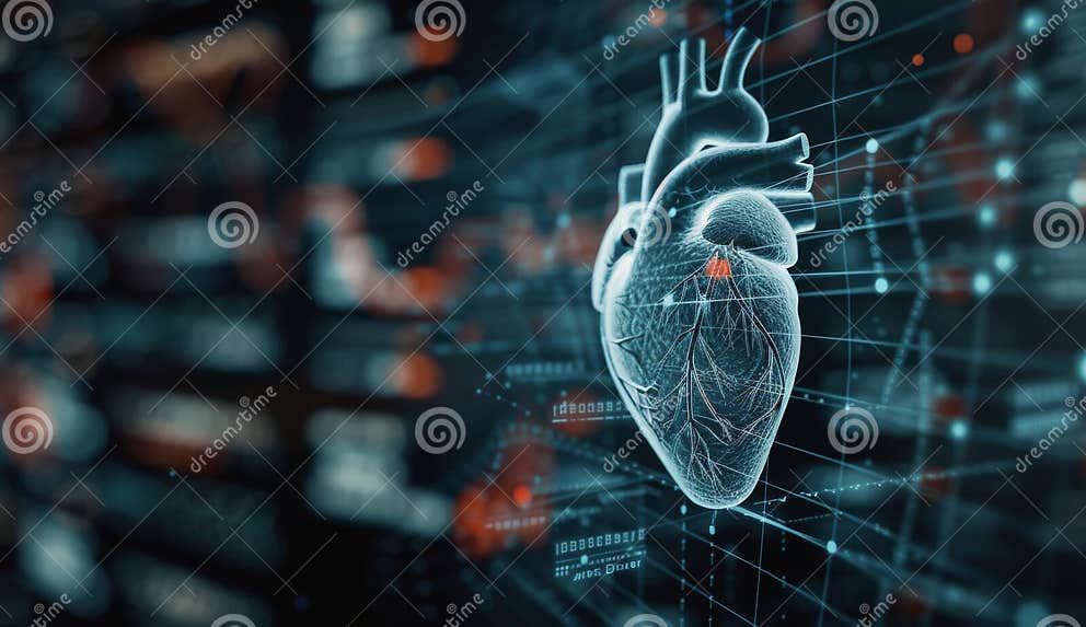 3D Heart Model with Data Visualization in Medical Research Lab Stock ...