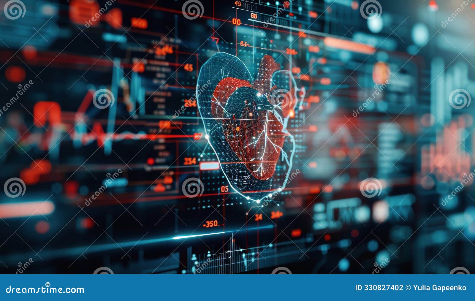3D Heart Model with Data Visualization in Medical Research Lab Stock ...