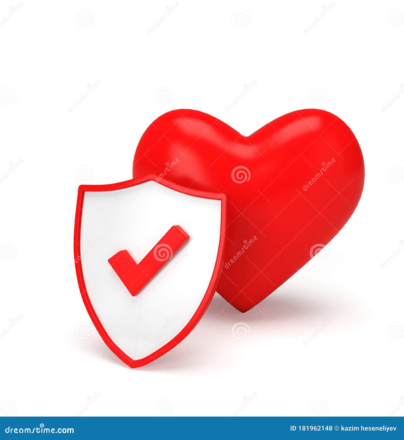 3D Heart with shield stock illustration. Illustration of romance ...