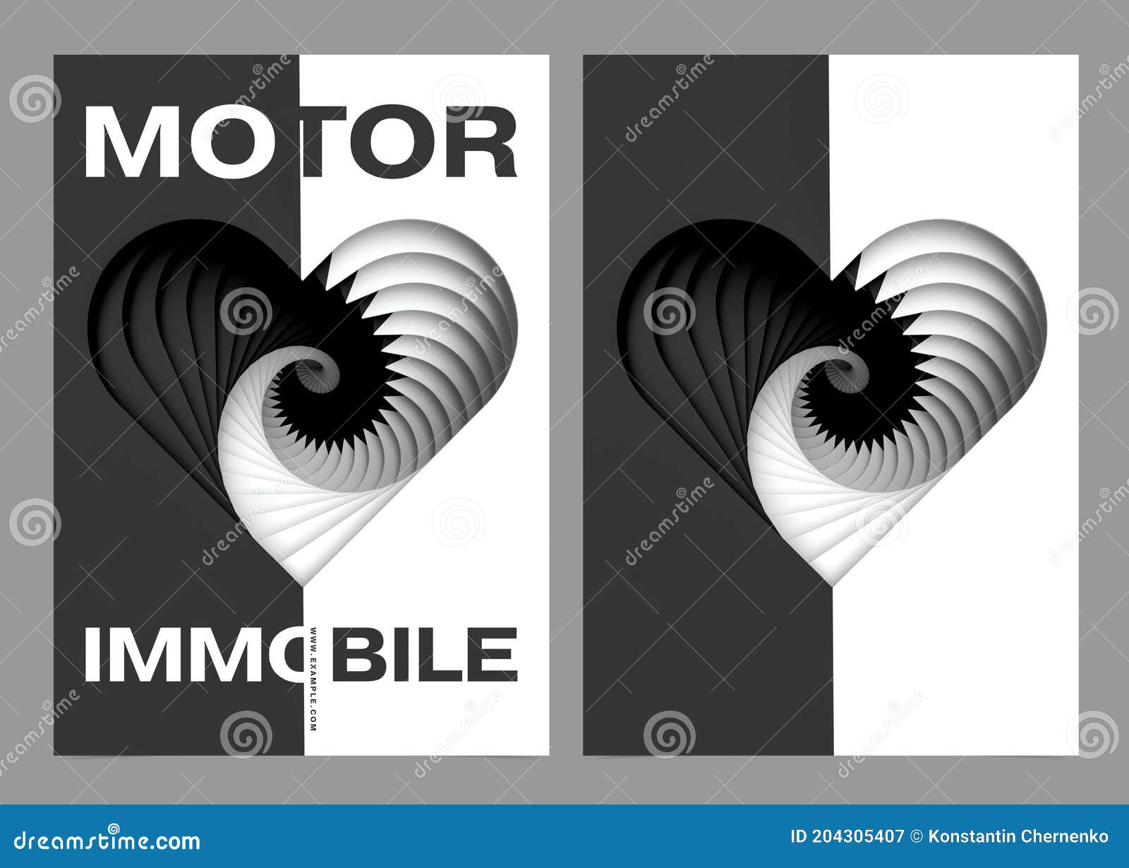 3D Heart Vortex Monochrome Poster Template. Stock Illustration ...
