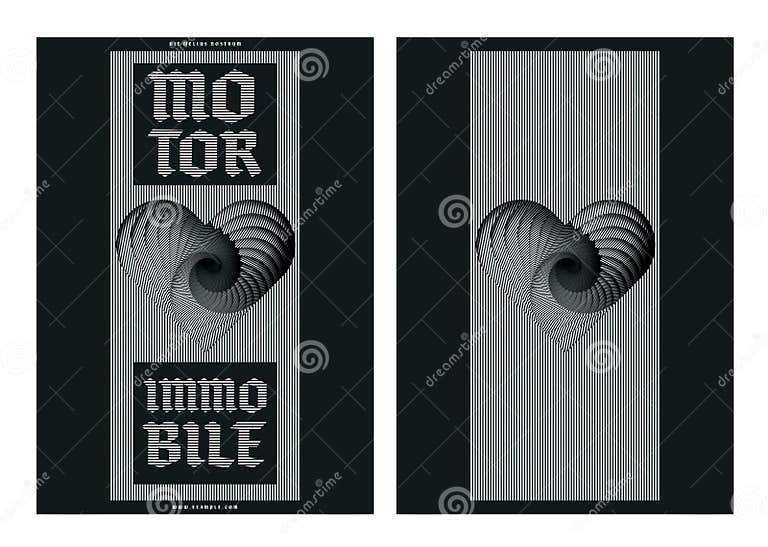 3D Heart Vortex Monochrome Poster Template. Stock Illustration ...