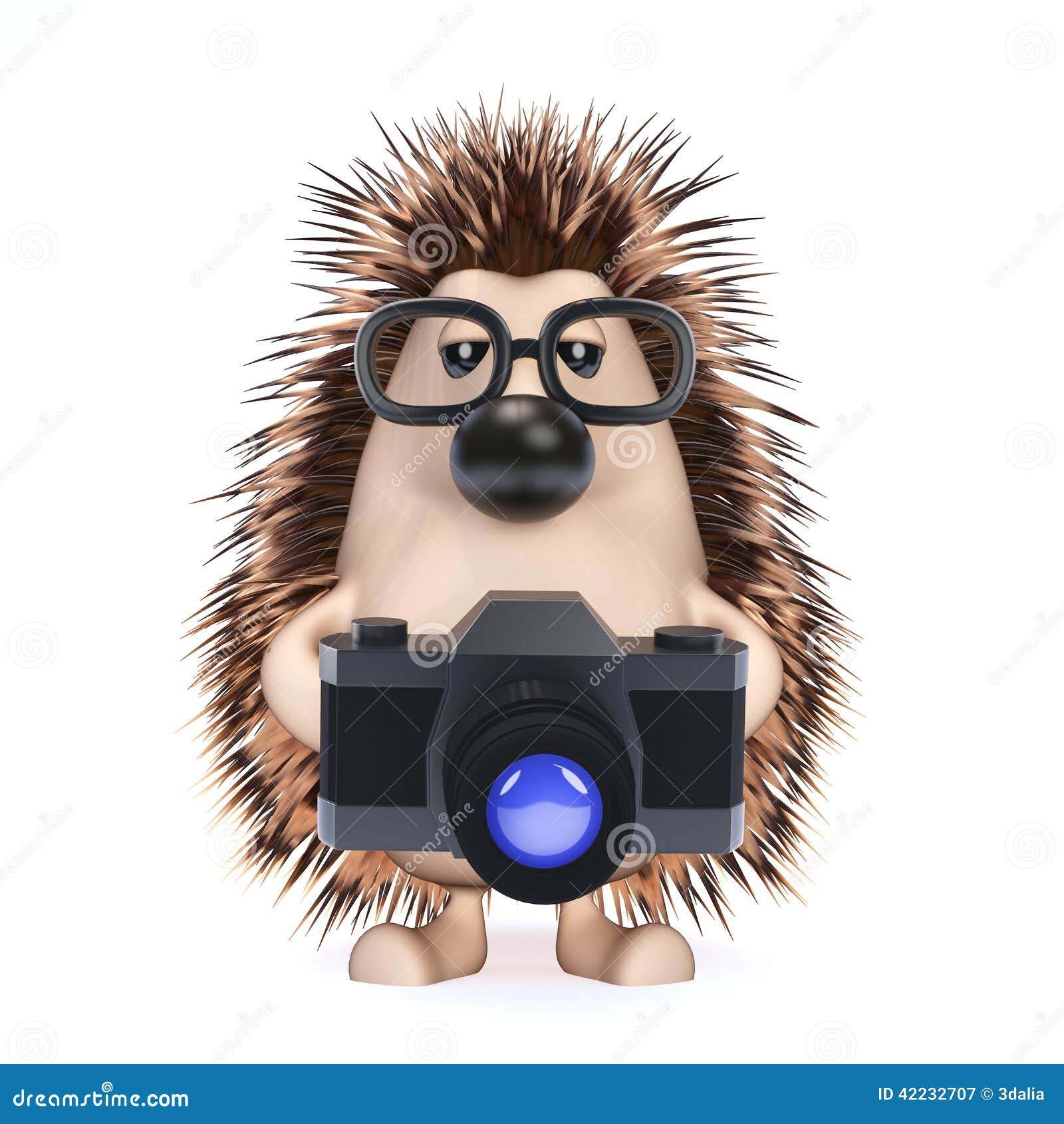 3d Hedgehog with a camera stock illustration. Illustration of white ...