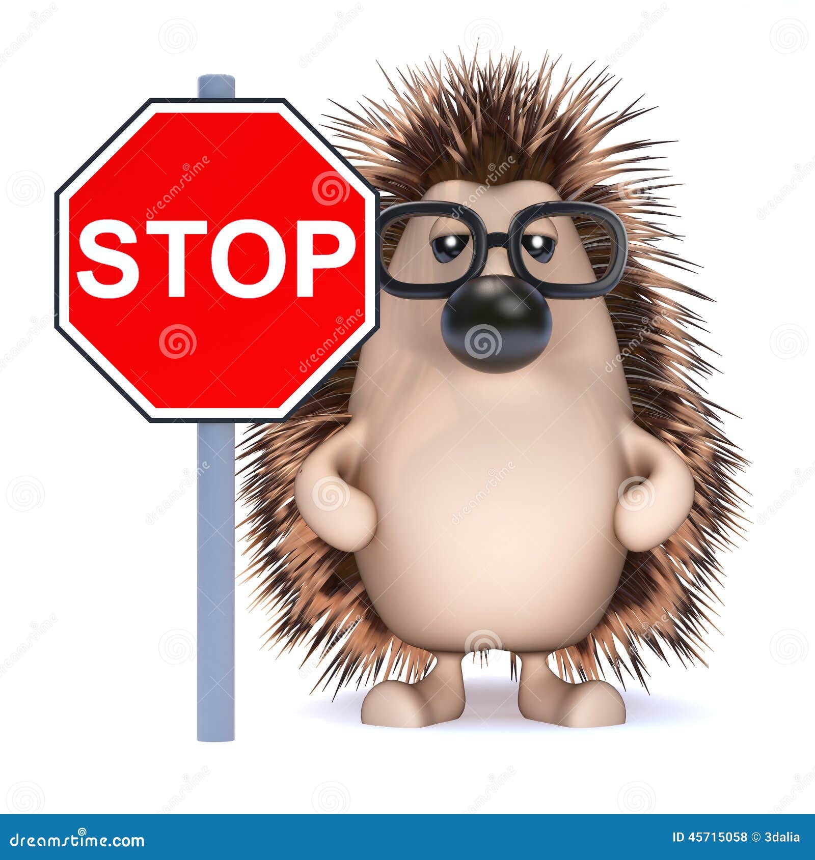 3d Hedgehog says Stop! stock illustration. Illustration of rodent ...