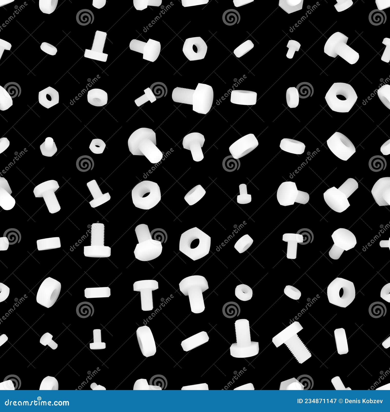 3d Rendering. Height Map. Seamless Pattern of Bolts and Nuts of ...