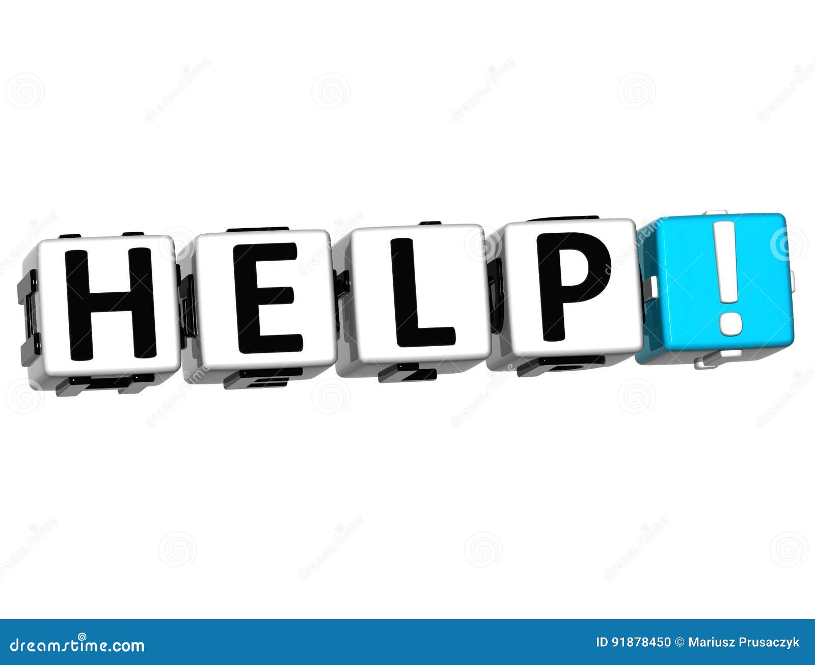 3D Help Block Text on White Stock Illustration - Illustration of blue ...