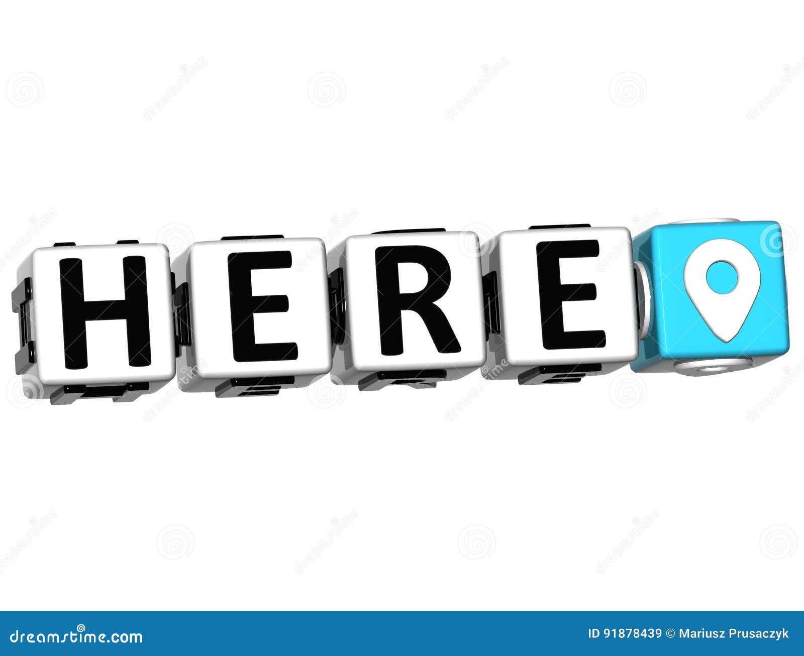 3D Here Button Click Here Block Text Stock Illustration - Illustration ...