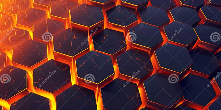 Futuristic Hexagonal Pattern with Glowing Lava Effect, Ideal for 3D ...