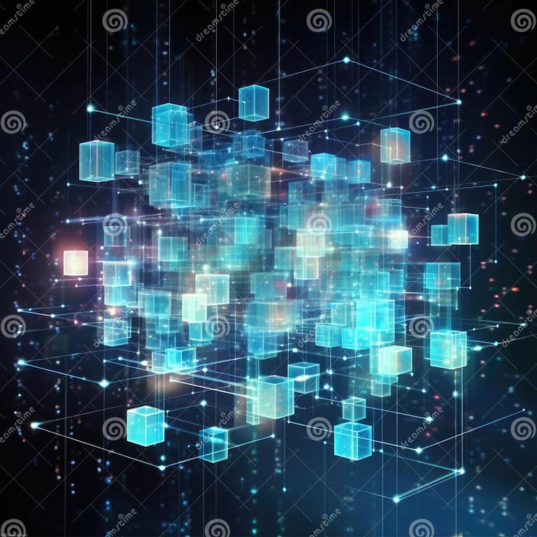 3D Hi-Tech Cube. Big Data Cube Quantum Computer Server Concept ...